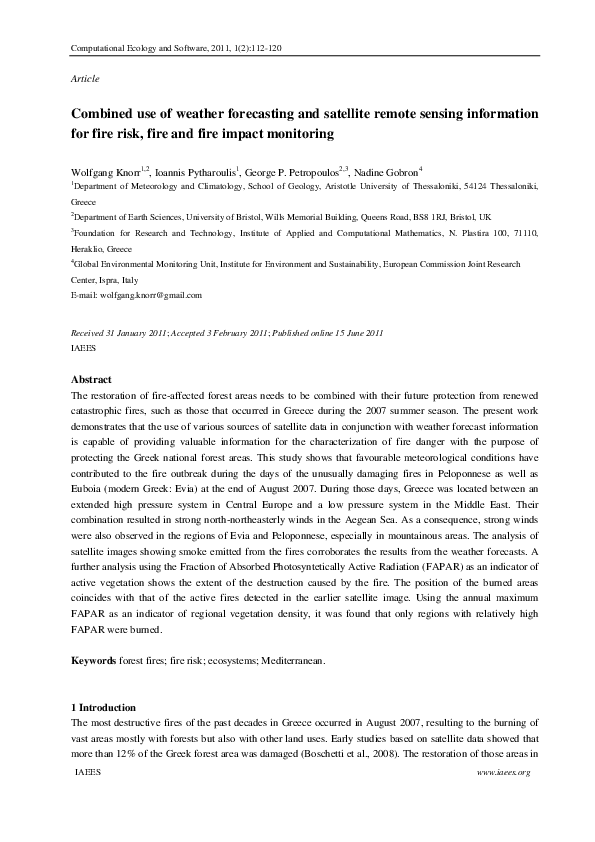 Pdf Combined Use Of Weather Forecasting And Satellite Remote Sensing