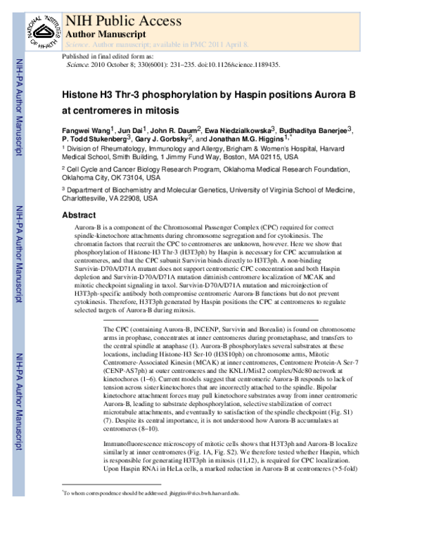 (PDF) Faculty Opinions recommendation of Histone H3 Thr-3 ...