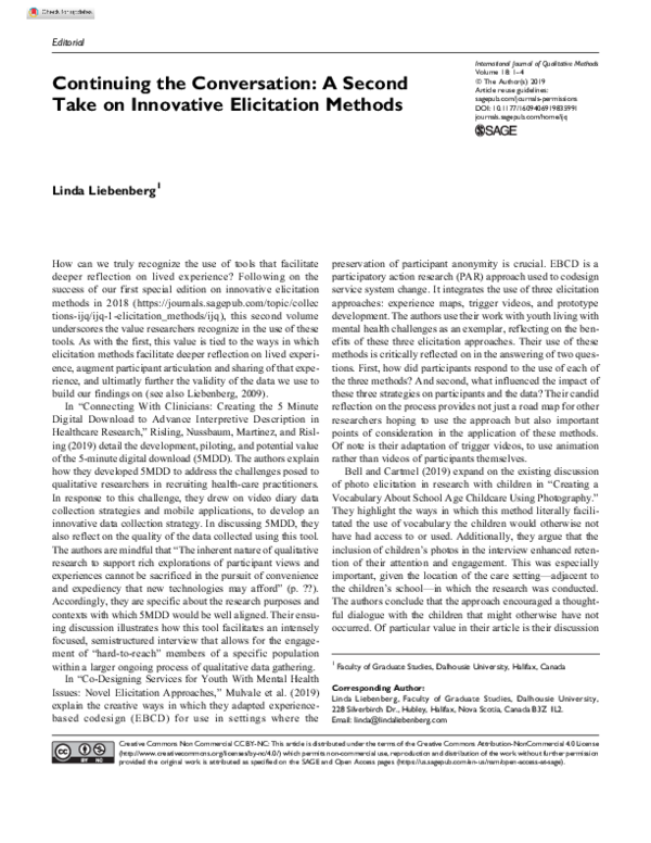 (PDF) Continuing the Conversation: A Second Take on Innovative Elicitation Methods