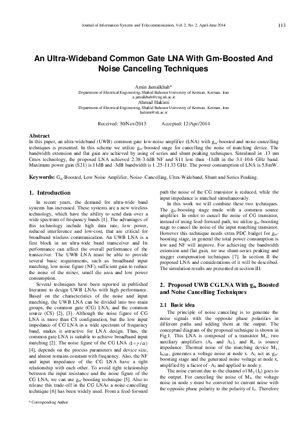 (PDF) An Ultra-Wideband Common Gate LNA With Gm-Boosted And Noise ...
