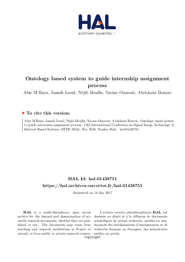 (PDF) Ontology Based System to Guide Internship Assignment Process