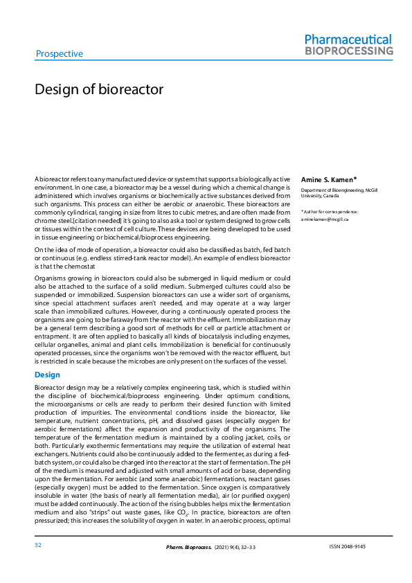 (PDF) Design of bioreactor