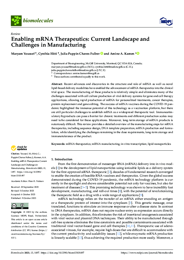 (PDF) Enabling mRNA Therapeutics: Current Landscape and Challenges in ...