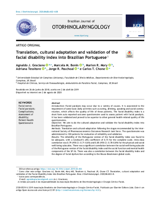 (PDF) Translation, cultural adaptation and validation of the facial disability index into ...