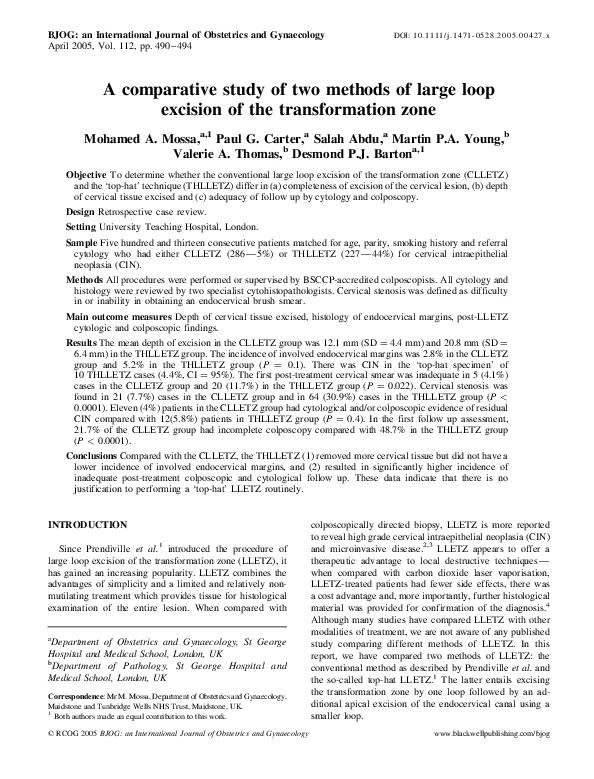 (PDF) A comparative study of two methods of large loop excision of the ...