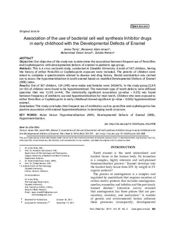 (PDF) Association of the use of bacterial cell wall synthesis Inhibitor ...