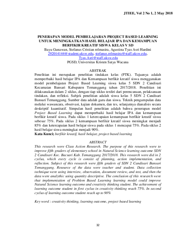 (PDF) Penerapan Model Pembelajaran Project Based Learning Untuk Meningkatkan Hasil Belajar Ipa ...