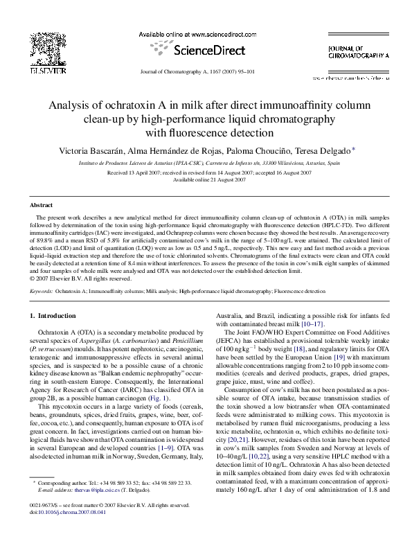 (PDF) Analysis of ochratoxin A in milk after direct immunoaffinity ...