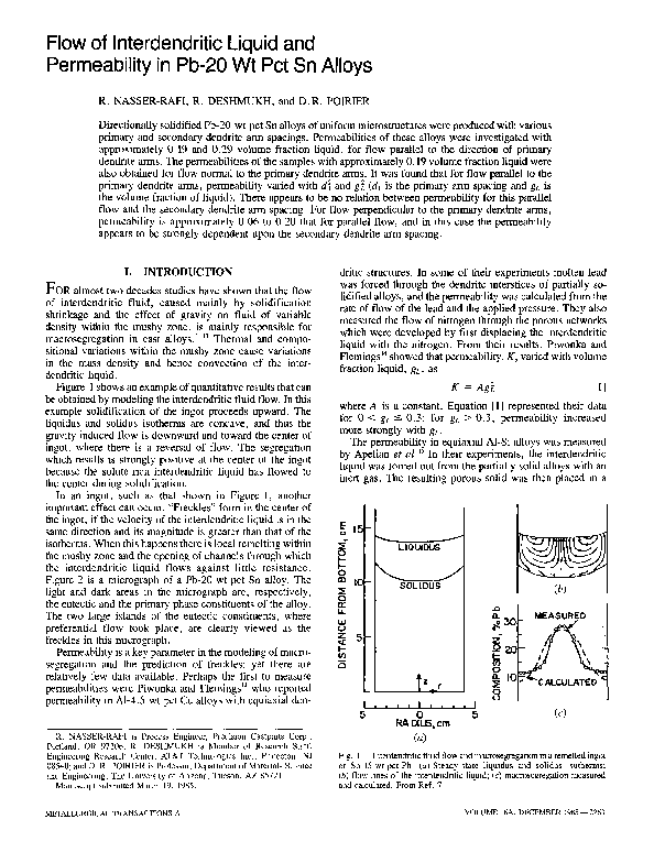 (PDF) Flow of interdendritic liquid and permeability in pb-20 Wt Pct Sn ...