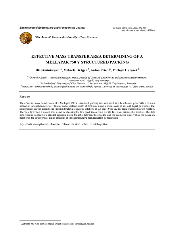 (PDF) Effective Mass Transfer Area Determining of a Mellapak 750 y Structured Packing