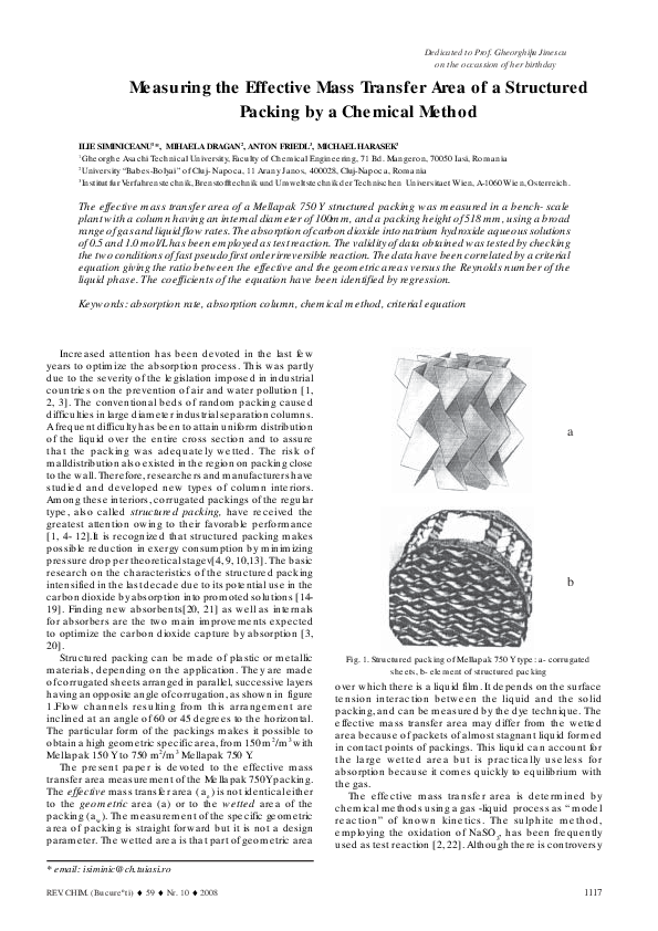(PDF) Measuring the Effective Mass Transfer Area of a Structured Packing by a Chemical Method