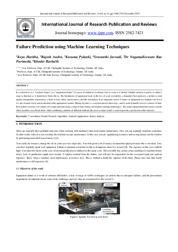 (PDF) Failure Prediction using Machine Learning Techniques