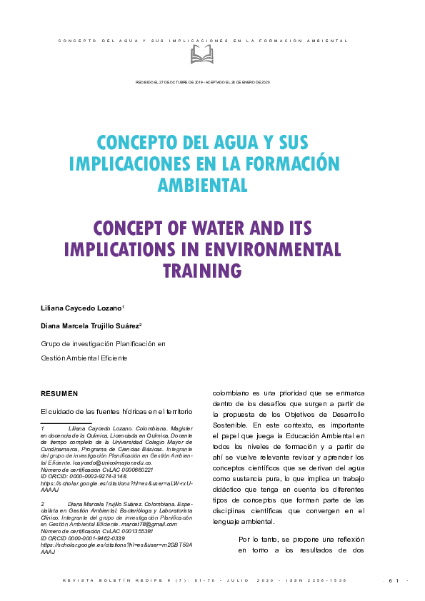 (PDF) Concepto del agua y sus implicaciones en la formación ambiental