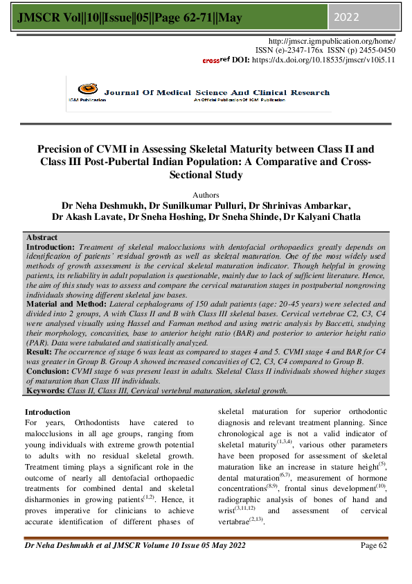 (PDF) Precision of CVMI in Assessing Skeletal Maturity between Class II and Class III Post ...