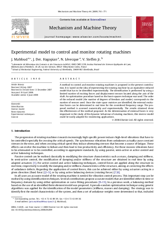 (PDF) Experimental model to control and monitor rotating machines