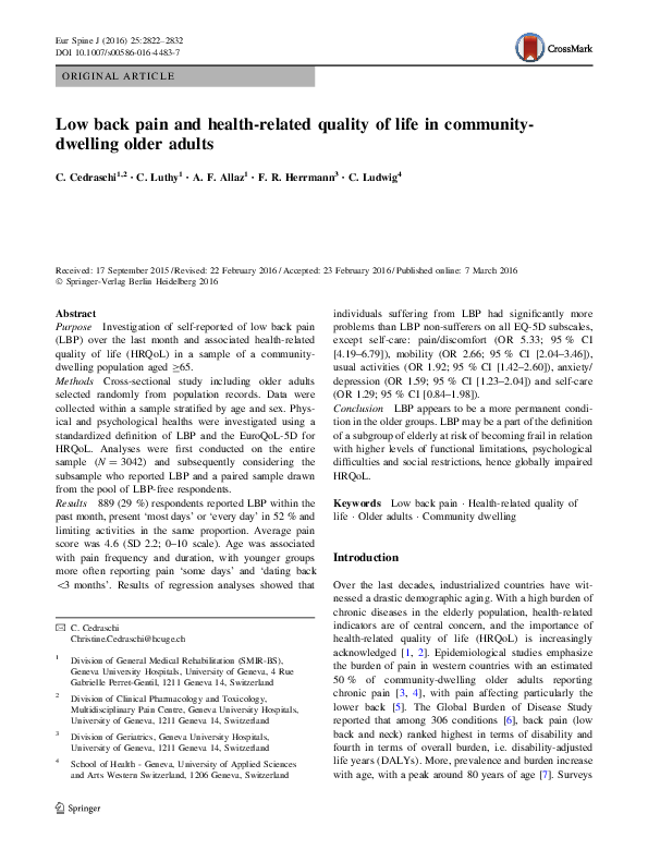 (PDF) Low back pain and health-related quality of life in community-dwelling older adults