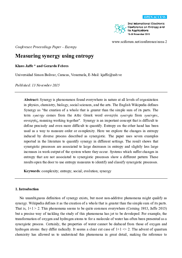 (PDF) Measuring synergy using entropy