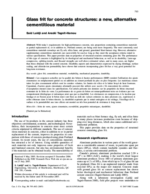 (PDF) Glass frit for concrete structures: a new, alternative ...