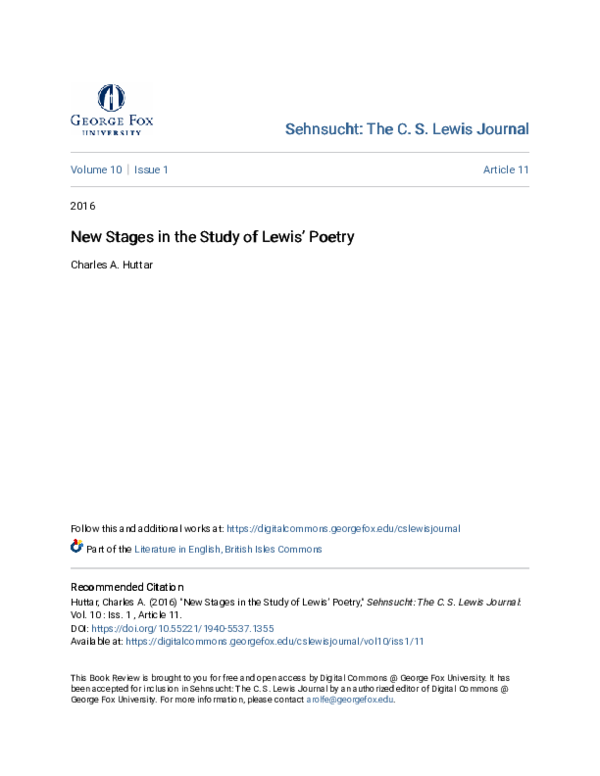 (PDF) New Stages in the Study of Lewis’ Poetry
