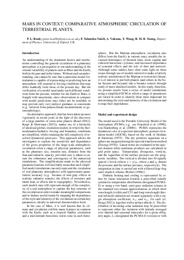 (PDF) Mars in Context: Comparative Atmospheric Circulation of ...