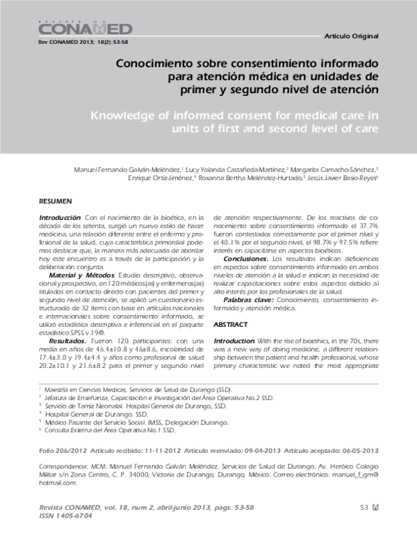 (PDF) Conocimiento sobre consentimiento informado para atención médica ...