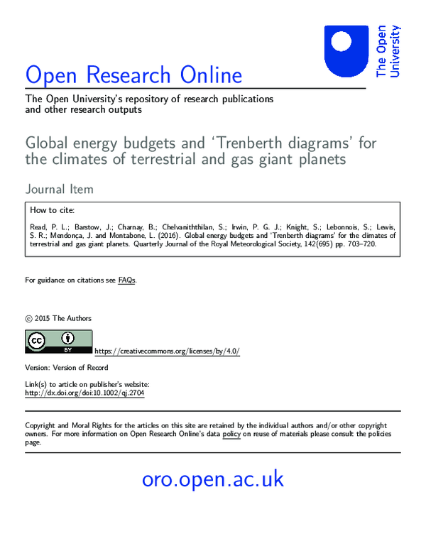 (PDF) Global energy budgets and ‘Trenberth diagrams’ for the climates ...