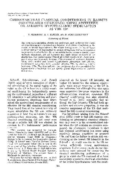 (PDF) Cardiovascular classical conditioning in rabbits (Oryctolagus cuniculus) using appetitive ...