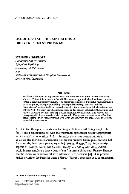(PDF) Use of Gestalt Therapy Within a Drug Treatment Program