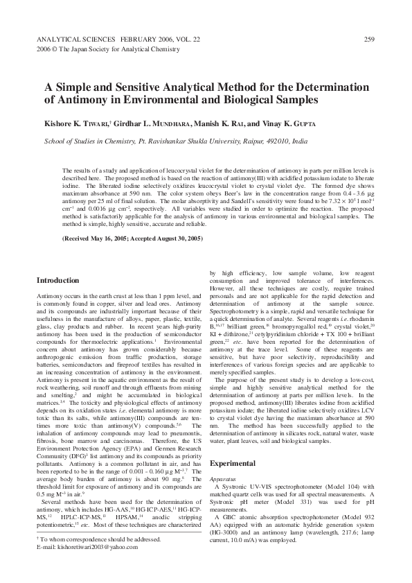 (PDF) A Simple and Sensitive Analytical Method for the Determination of Antimony in ...