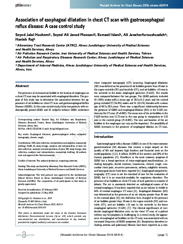 (PDF) Association of esophageal dilatation in chest CT scan with ...