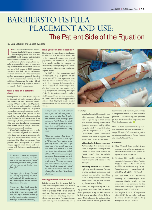 (PDF) BARRIERS TO FISTULA PLACEMENT AND USE: The Patient Side of the ...