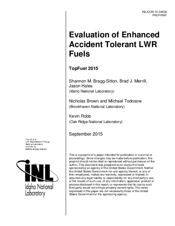 (PDF) Evaluation of Enhanced Accident Tolerant Fuels | Shannon Bragg ...
