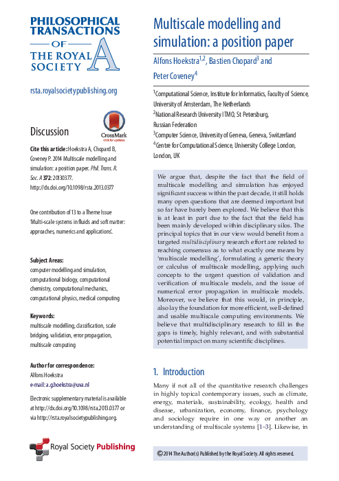 (PDF) Multiscale modelling and simulation: a position paper