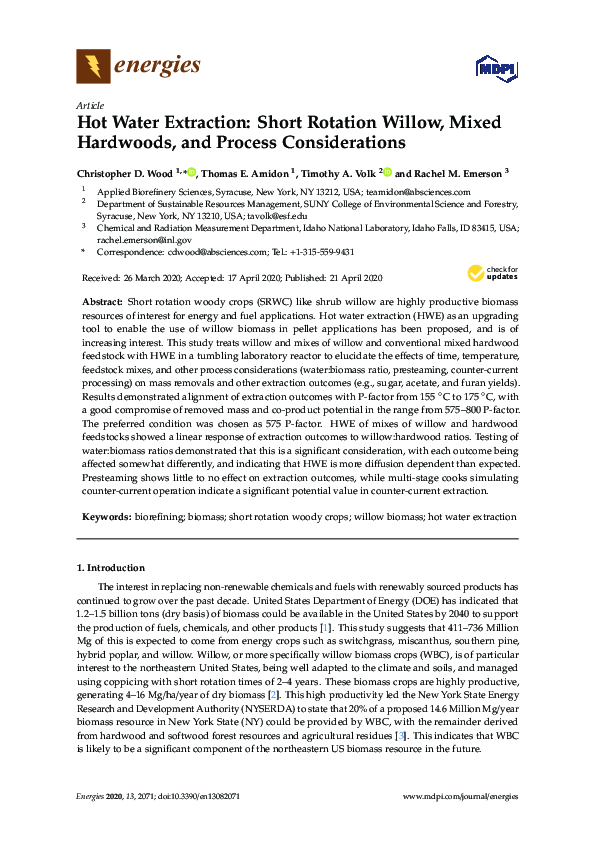 (PDF) Hot Water Extraction: Short Rotation Willow, Mixed Hardwoods, and ...