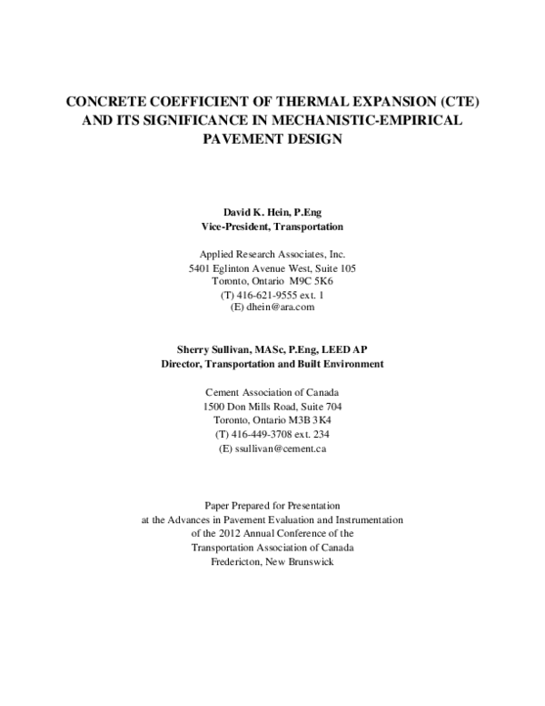 (PDF) Concrete Coefficient of Thermal Expansion (CTE) and Its ...