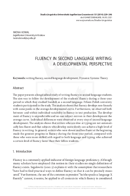 (PDF) Fluency in second language writing: A developmental perspective