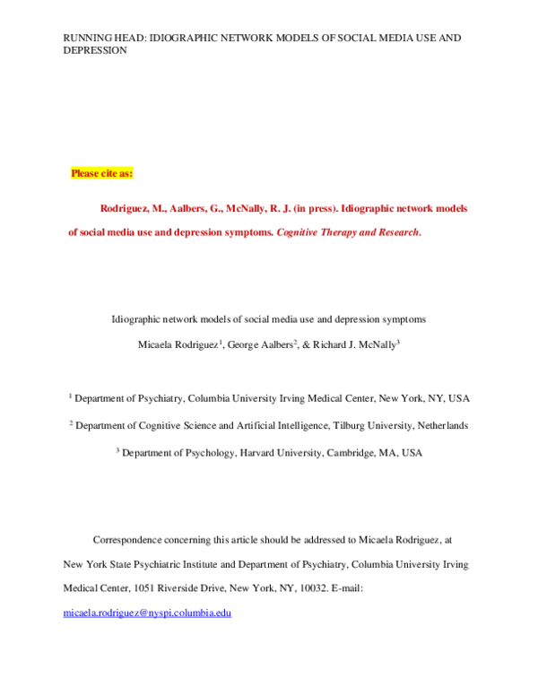 (PDF) Idiographic network models of social media use and depression ...