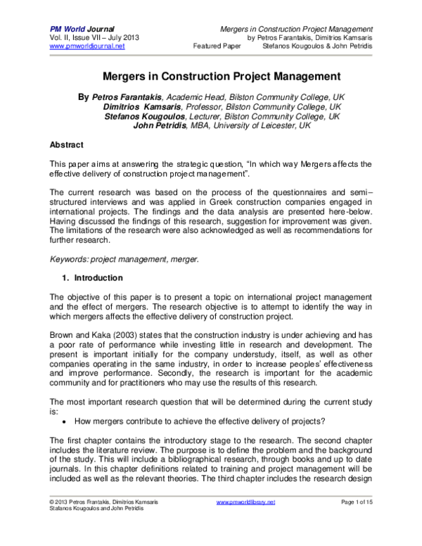 (PDF) Mergers in Construction Project Management