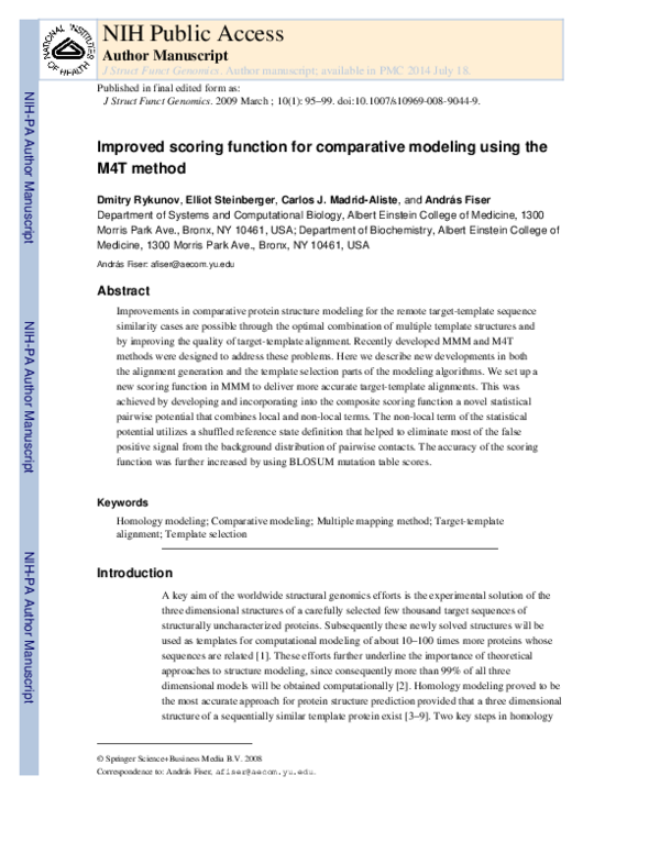 (PDF) Improved scoring function for comparative modeling using the M4T ...