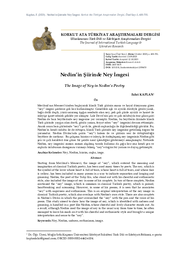 (PDF) Nedîm'in Şiirinde Ney İmgesi