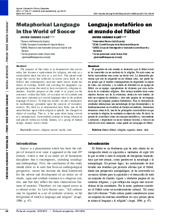 (PDF) Lenguaje metafórico en el mundo del fútbol