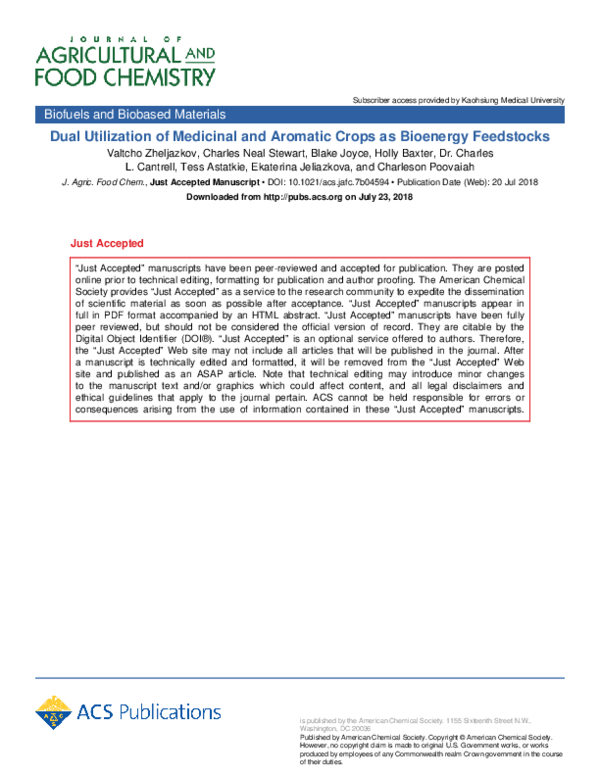 (PDF) Dual Utilization of Medicinal and Aromatic Crops as Bioenergy ...