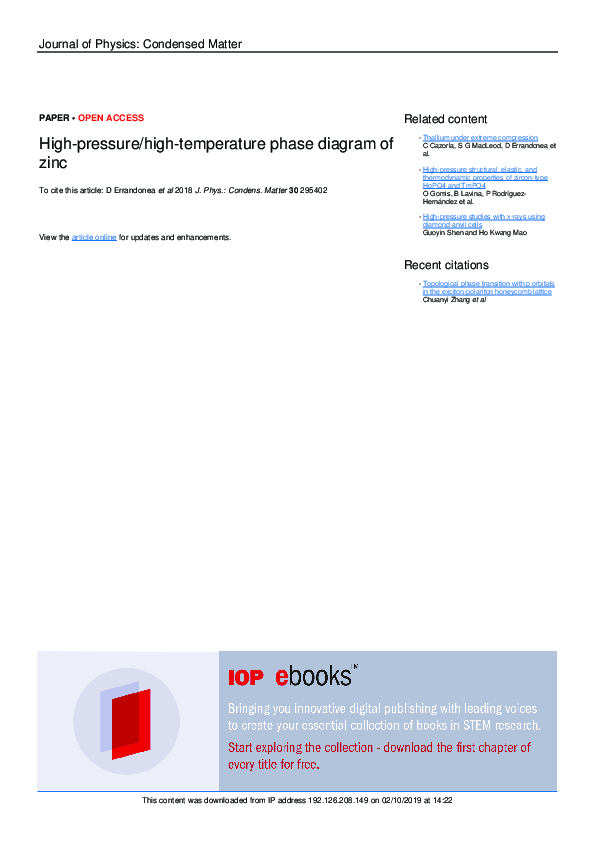 (PDF) High-pressure/high-temperature phase diagram of zinc