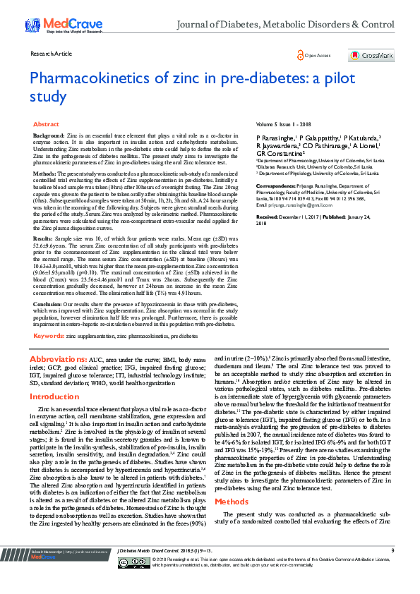 (PDF) Pharmacokinetics of zinc in pre-diabetes: a pilot study