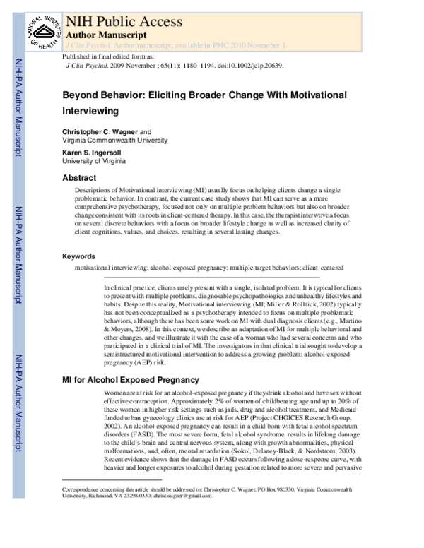 (PDF) Beyond behavior: eliciting broader change with motivational ...