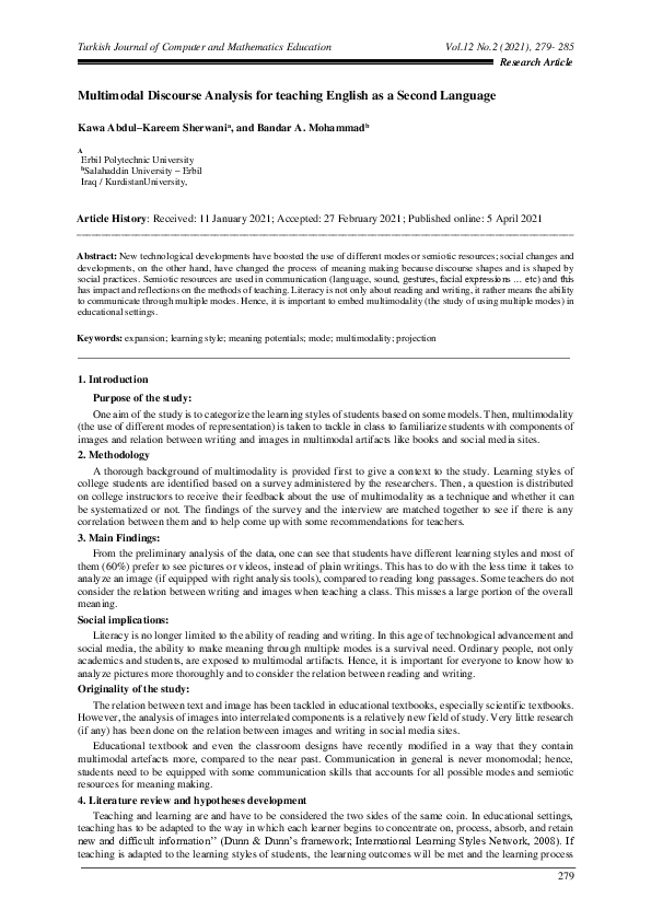 Pdf Multimodal Discourse Analysis For Teaching English As A Second Language