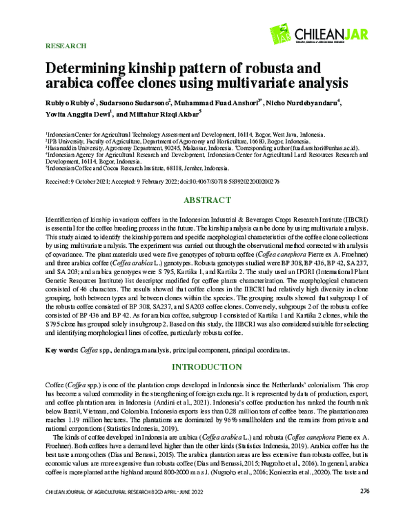 (PDF) Determining kinship pattern of robusta and arabica coffee clones ...