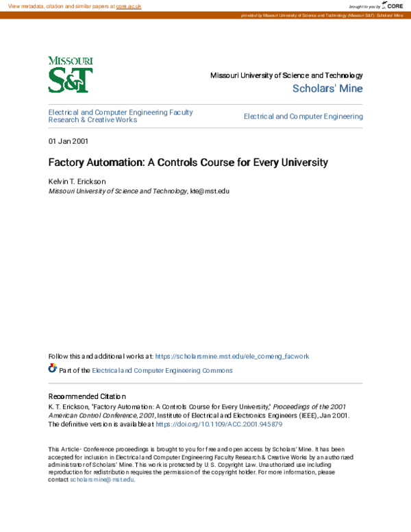 (PDF) Factory automation: a controls course for every university
