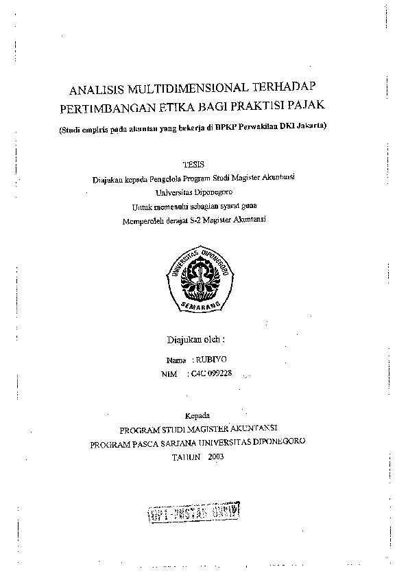 (PDF) ANALISIS MULTIDIMENSIONAL TERHADAPPERTIMBANGAN ETIKA. BAGI PRAKTISI PAJAK(Studi empiris ...