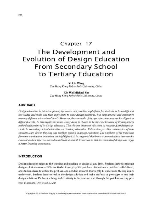 The Development and Evolution of Design Education From Secondary School ...